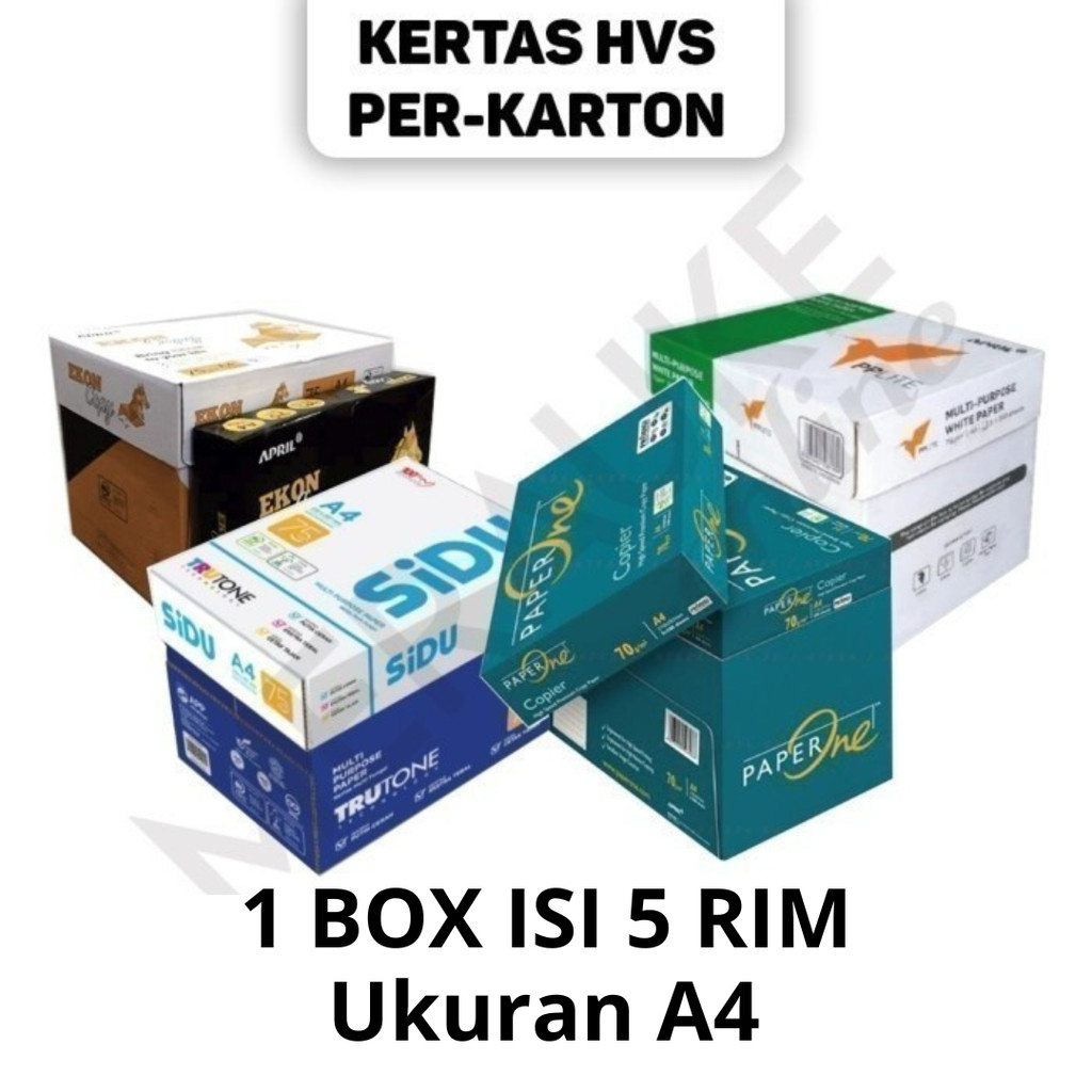 Jual Kertas HVS A4 70 75 gsm PER-KARTON / BOX isi 5 RIM - SIDU Paperone PP Lite Bmo Aone Maxi ...