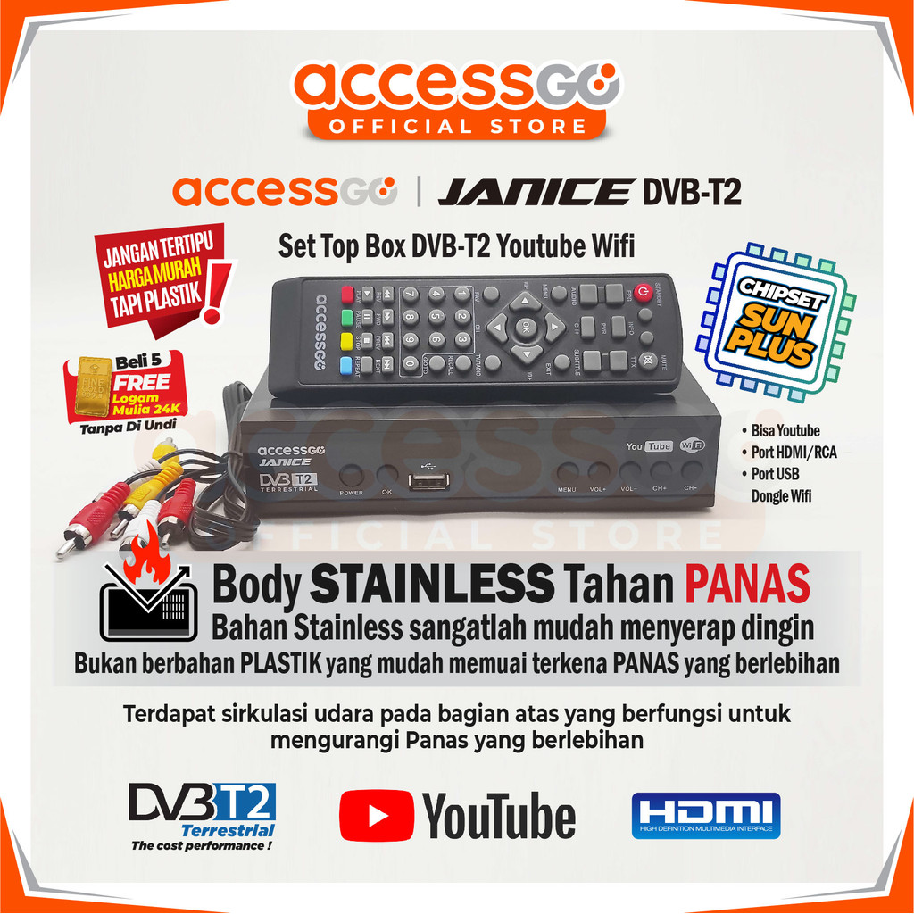 Jual Set Top Box STB DVB-T2 Wifi AccessGo Body Full Metal free Logam ...