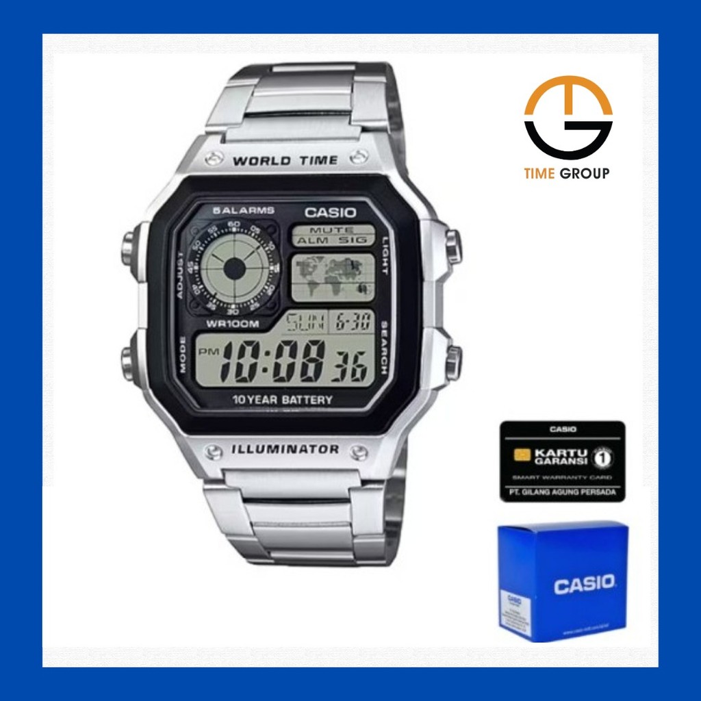 Jual JAM TANGAN PRIA CASIO AE-1200WHD-1AV AE1200WHD-1AV DIGITAL STAINLESS STRAP ORIGINAL ...