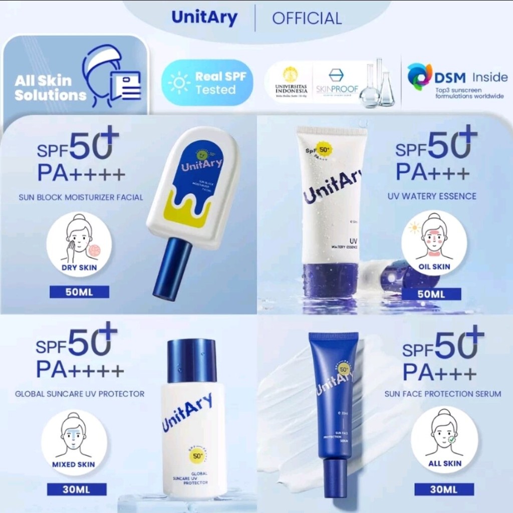 Jual UNITARY 4 MACAM VARIAN SUNSCREEN. WATERY ESSENCE OIL CONTROL ...