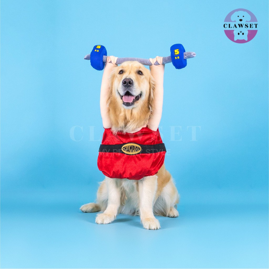 Jual Clawset - Pet Costume - The Weightlifter Costume - Red | Shopee ...