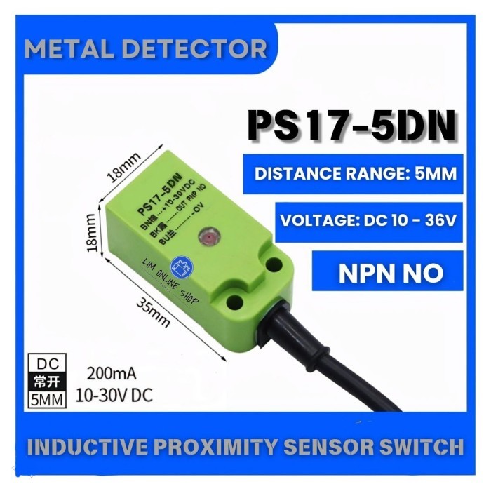 Jual PROXIMITY SENSOR PS17-5DN NPN NO NORMALY OPEN DC12-24V 3 WIRE | Shopee Indonesia