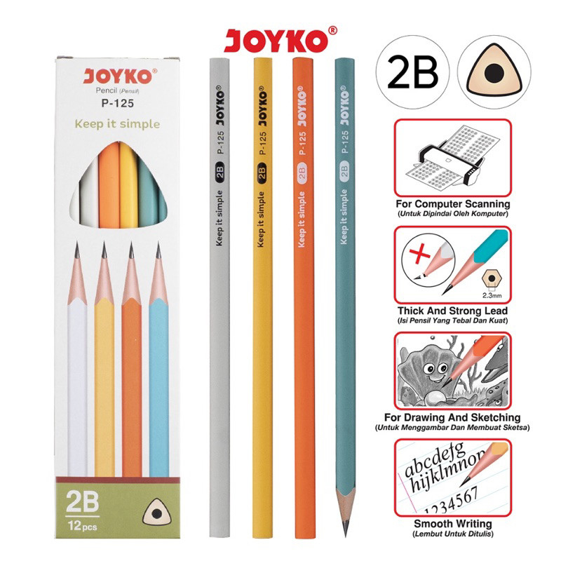 Jual ( 12 Pcs ) Pensil Joyko 2B 1 Box P-125 / Pencil Joyko 2B 1 Pack 12 ...