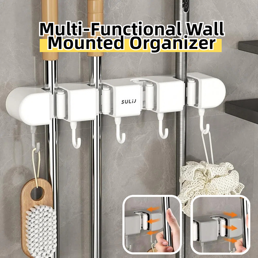 Jual [A-MI] Holder Tempat Gantung Sapu Dan Pel Tempel Ke Dinding 6 Hook ...