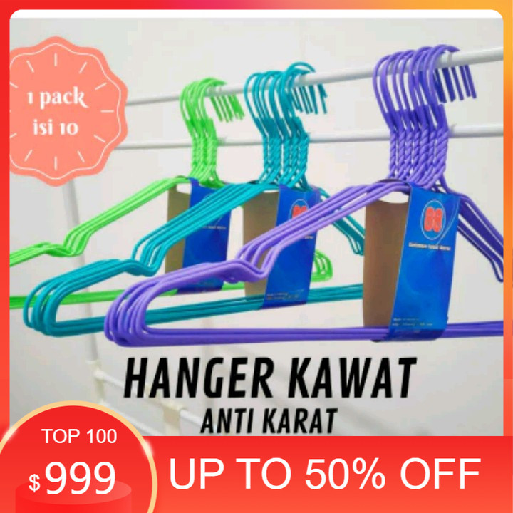 Jual PROMO Gantungan Baju Kawat Coating 88 / Hanger Kawat Warna Coating ...