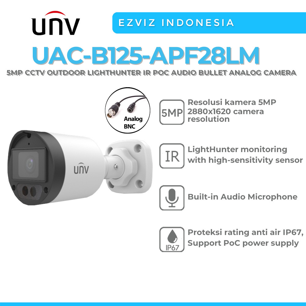 Jual UNV UAC-B125-APF28LM 5MP CCTV OUTDOOR LIGHTHUNTER IR POC AUDIO BULLET ANALOG CAMERA ...