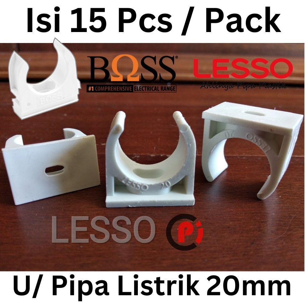 Jual BOSS / LESSO Clamp U Conduit Clip Klem Klip Pipa Listrik Saddle ...