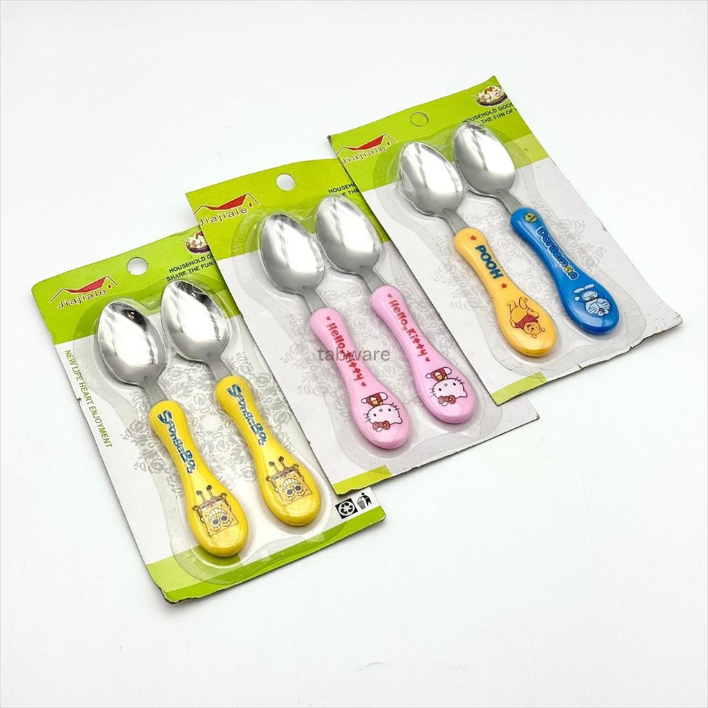 Jual (1 set) TABWARE Sendok Anak Stainless Steel Motif Kartun 6"/15cm ...