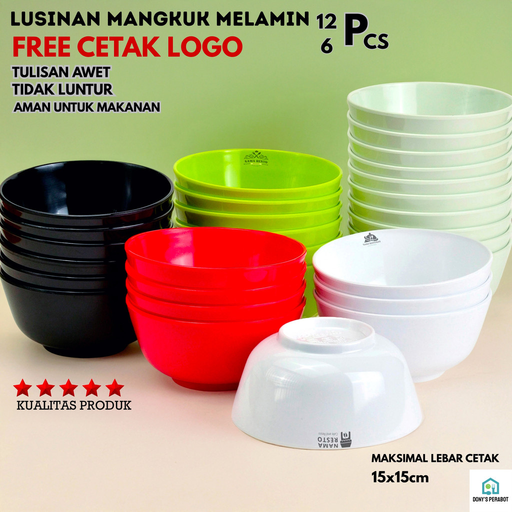 Jual Mangkuk Melamin Lusin 6/12pcs + FREE Cetak Logo | Mangkuk Nasi ...