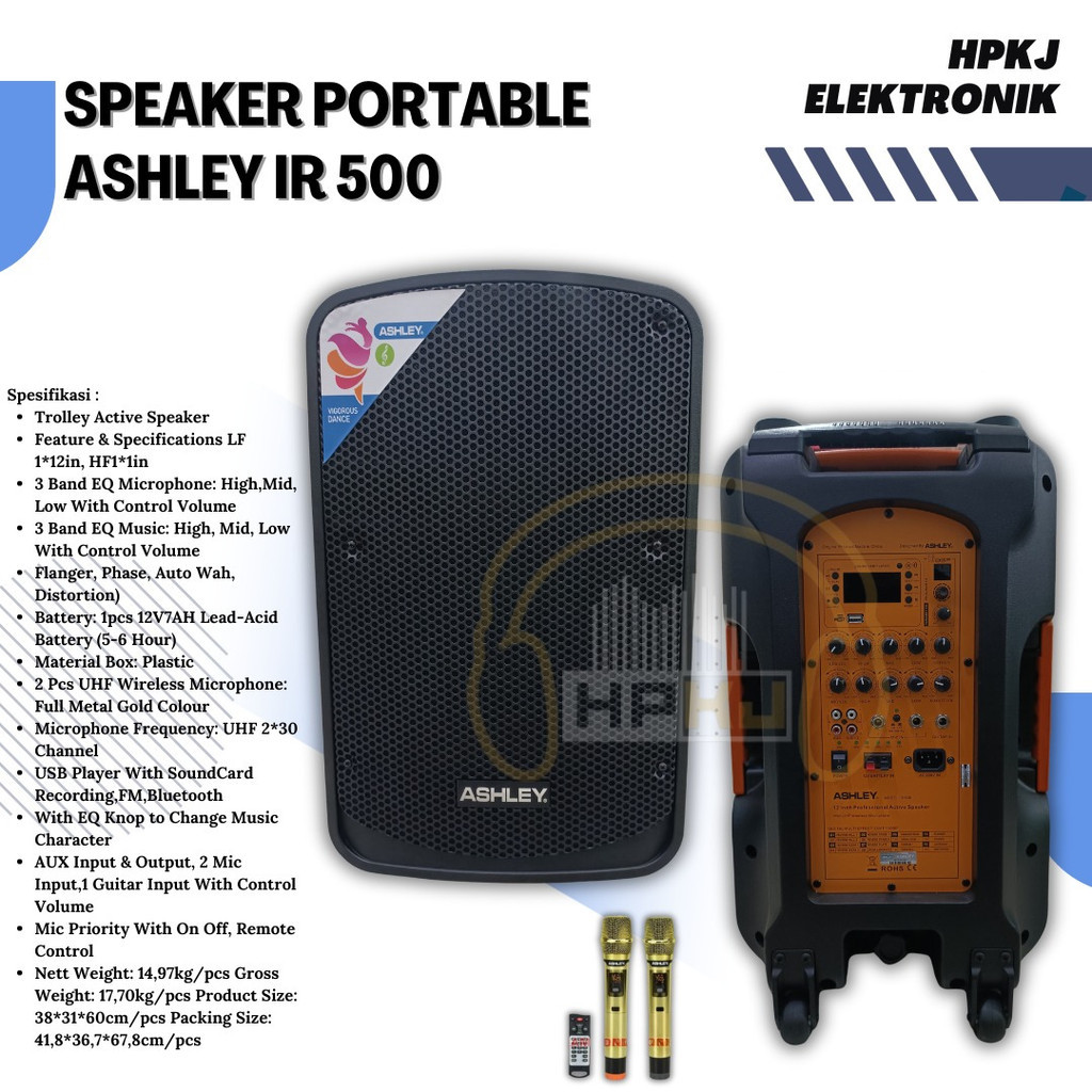 Jual SPEAKER AKTIF PORTABLE ASHLEY IR 500 IR500 12 INCH + 2 MIC ...