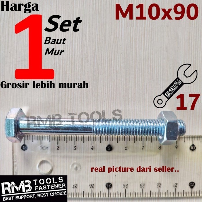 Jual M10x90 Baut Mur Putih Besi Hex 9cm BMP Gavanis Kunci 17 Pitch 1.50 M10 | Shopee Indonesia