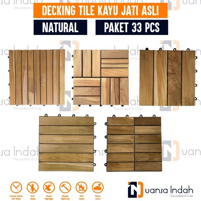 Jual DECKING TILE KAYU JATI ASLI PAKET 33 PCS NATURAL - TIPE ZIGZAG ...