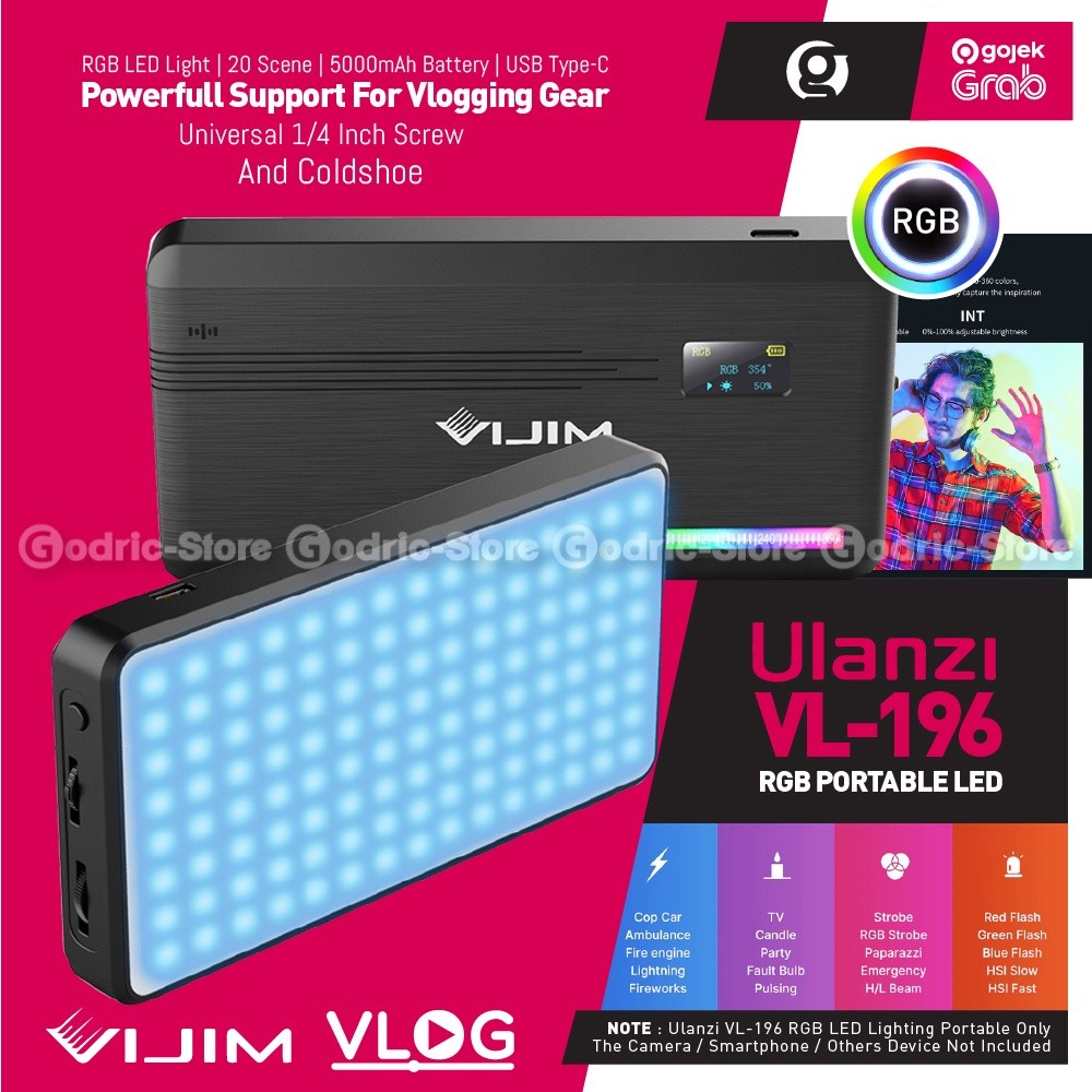 Jual ULANZI VIJIM VL196 RGB LED Video Light Lampu Vlog 9000K 5000mAh 20 Effect Lighting for ...