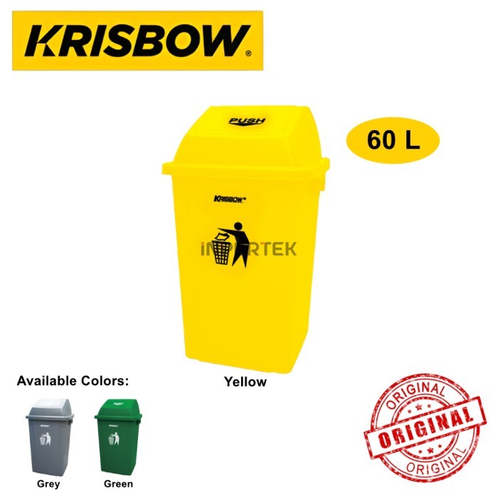 Jual Tempat Sampah KRISBOW Dust Bin 60L Push Cover Warna Hijau Abu-Abu ...