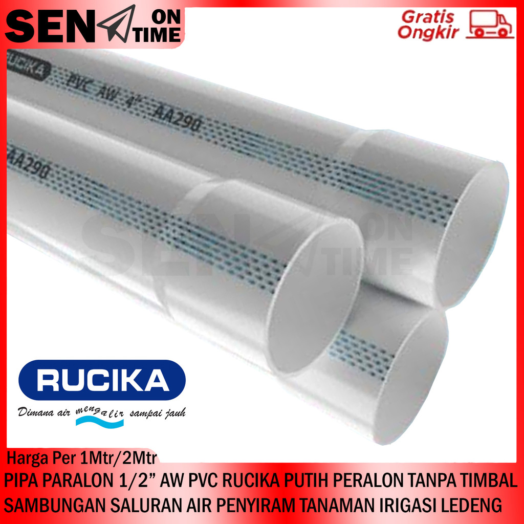Jual Pipa Paralon 1/2" Aw Meteran Pvc Rucika Putih 1 2 Meter Pralon ...