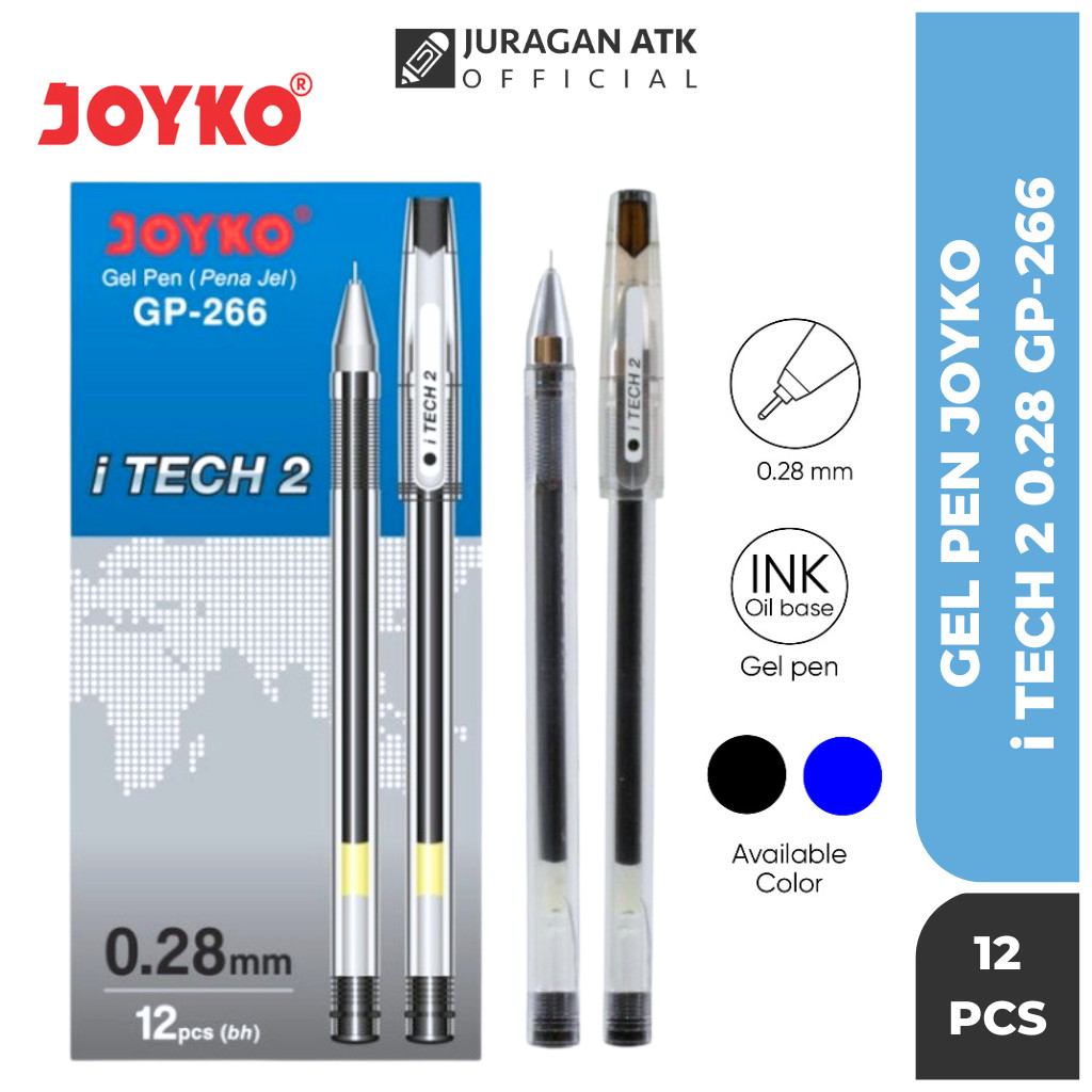 Jual ( 1 Pack 12 Pcs ) Gel Pen I TECH 2 Joyko 0.28 / Pulpen Hi Tech Joyko 0.28mm GP-266 | Shopee ...
