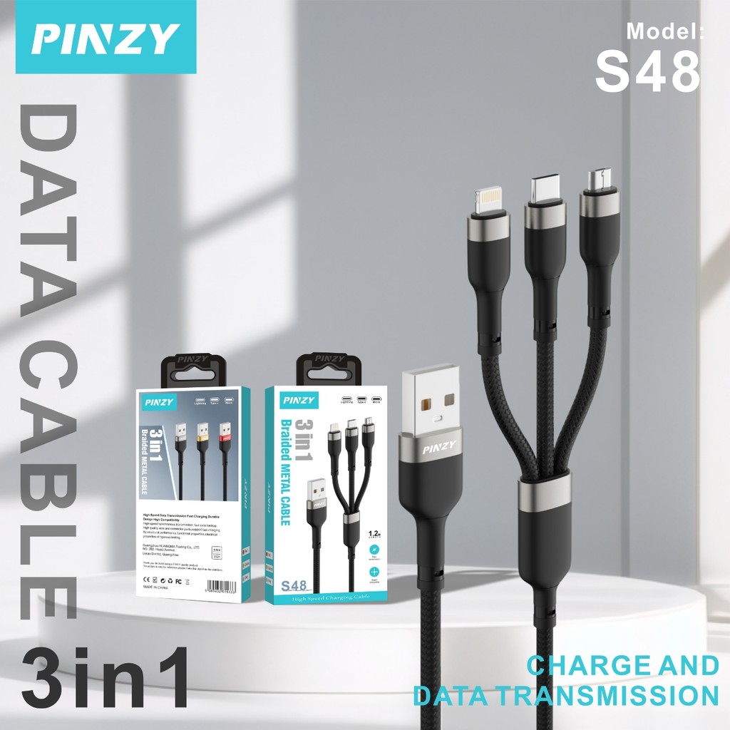 Jual PINZY Kabel S48 3in1 3.1A Micro Tipe C Lightning Fast Charge 1.2M ...