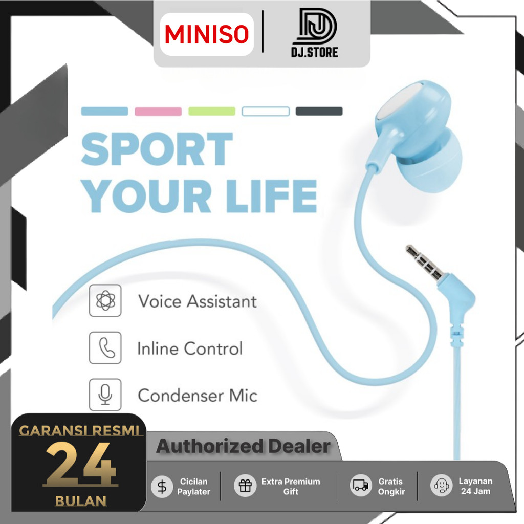 Jual MINISO Earphone Headset Earbud Headphone In-Ear Mic Kabel Olahraga ...