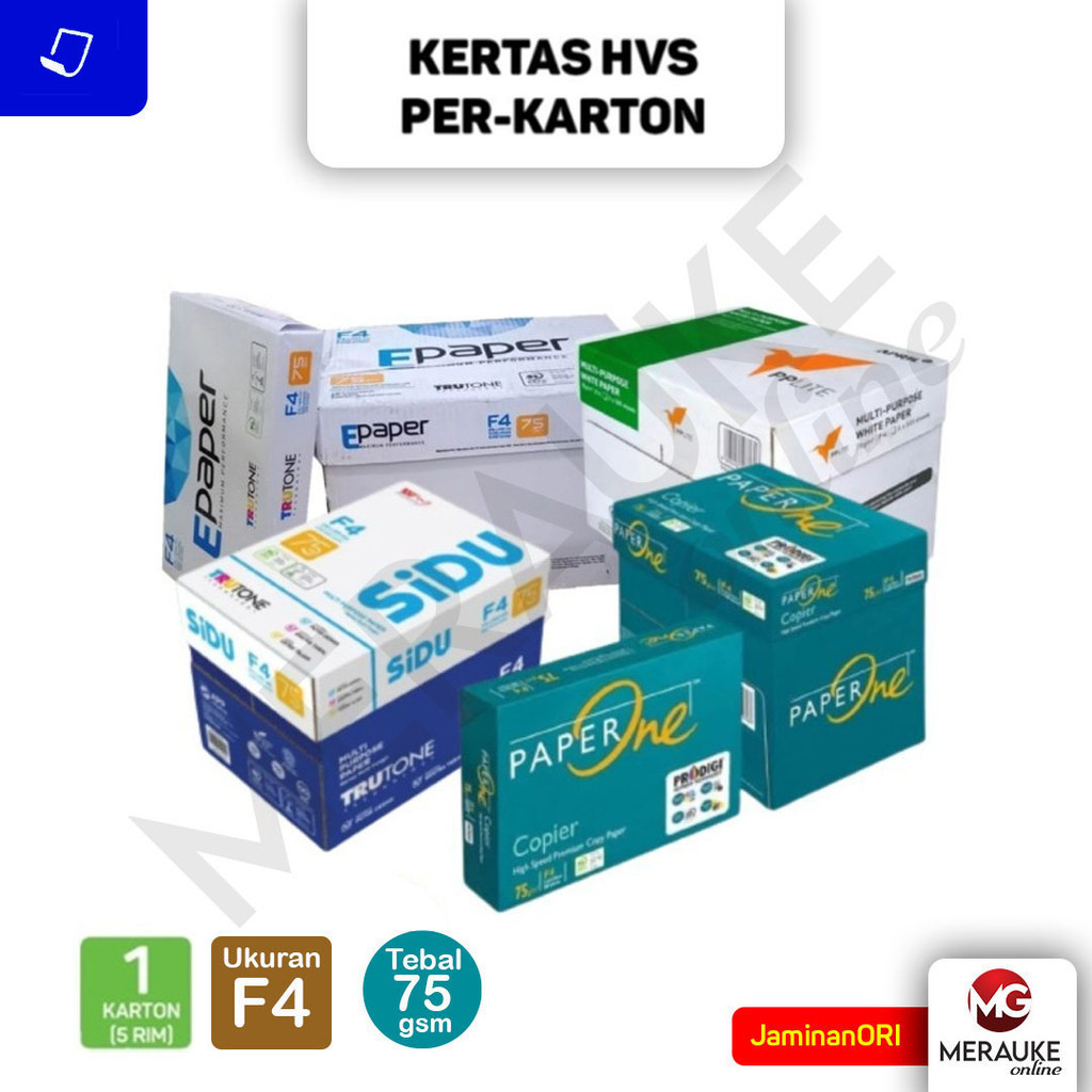 Jual Kertas HVS F4 75 gsm PER-KARTON (1 KARTON isi 5 RIM) | Shopee Indonesia