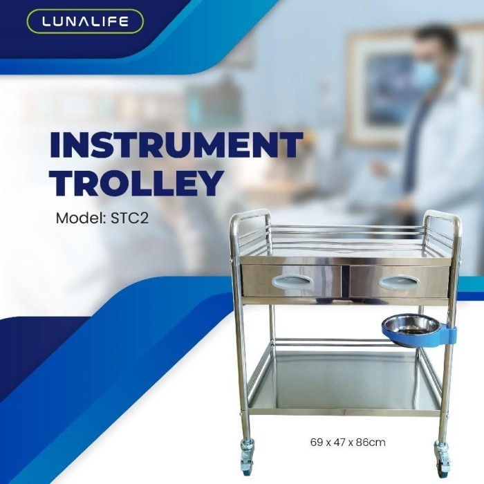 Jual GTT Luna Life Troley Instrument 2 Rak + Laci Stainless Steel STC-2 ...