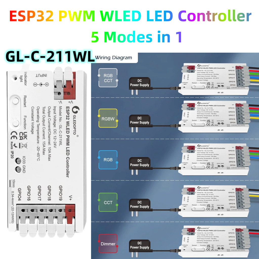 Jual ESP32 PWM WLED LED Controller 5 Modes in 1 WiFi App Control for ...