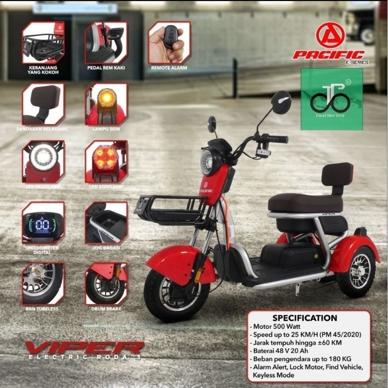 Jual Sepeda Listrik Roda 3 Pacific Viper TERBARU | Shopee Indonesia