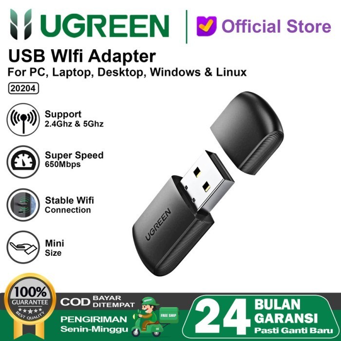 Jual UGREEN USB Wifi Wireless Adapter 650Mbps 6dBi High Gain dual band ...