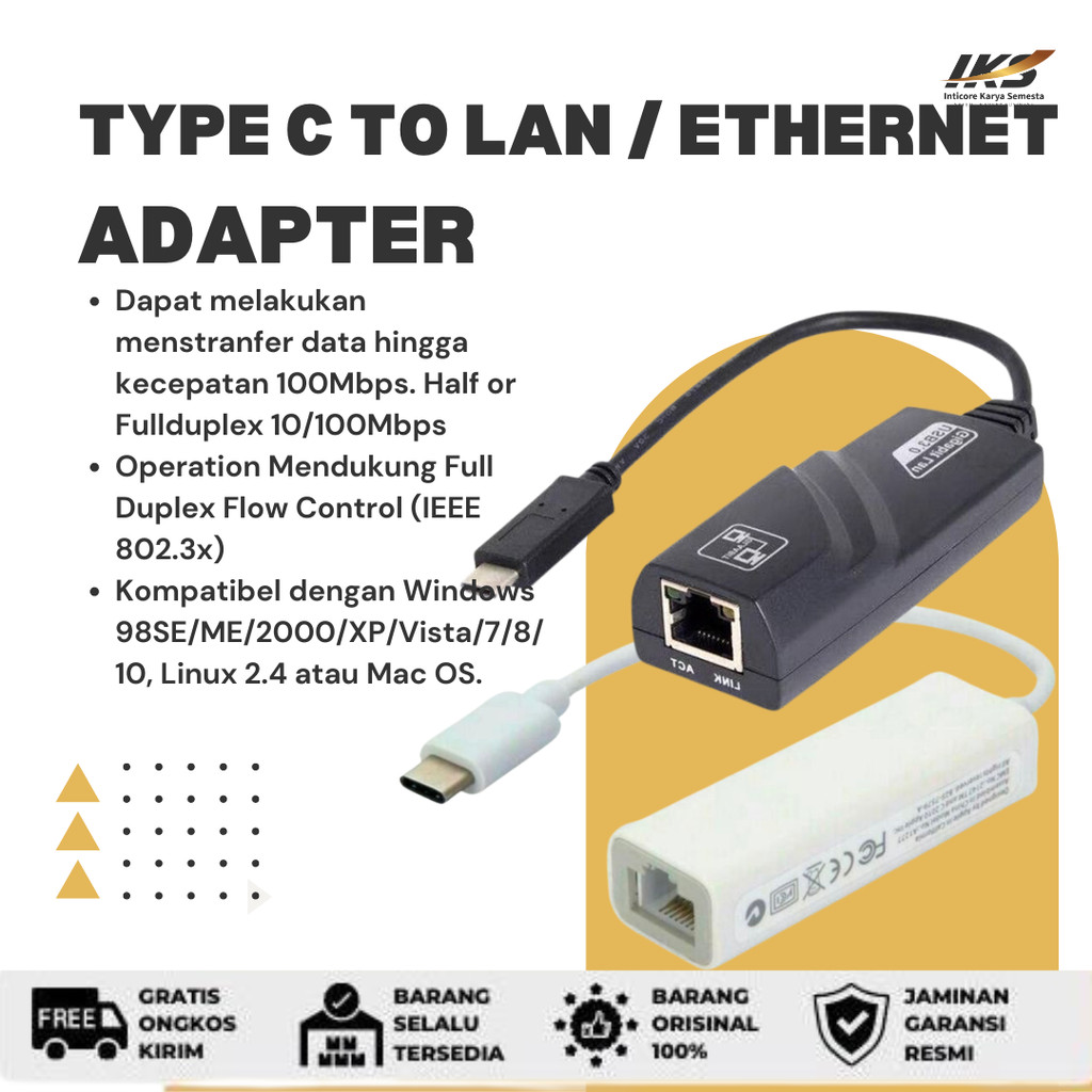Jual Type C Adapter / Converter USB to LAN / Type C To Ethernet RJ45 ...