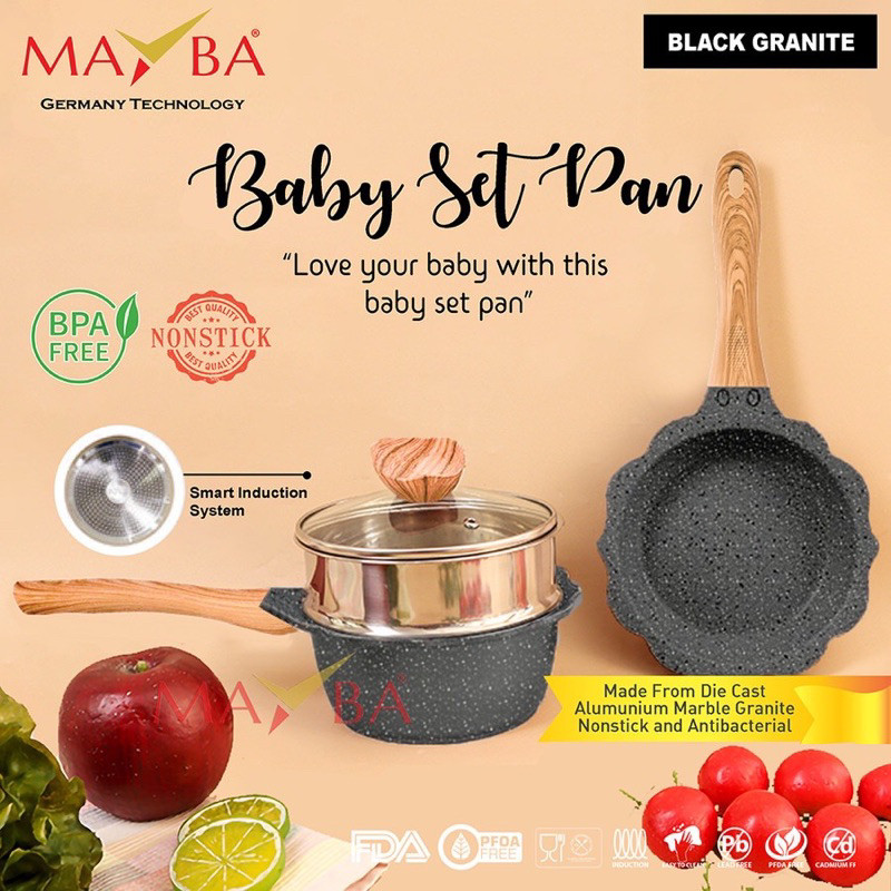 Jual Mayba Set Panci MPASI Baby Set Pan 4pcs Black Cream Lavender Red ...