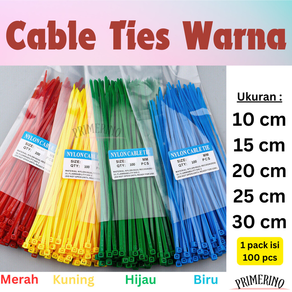 Jual Cable Tie Warna 10cm 15cm 20cm 25cm 30cm Hijau Biru Merah Kuning ...