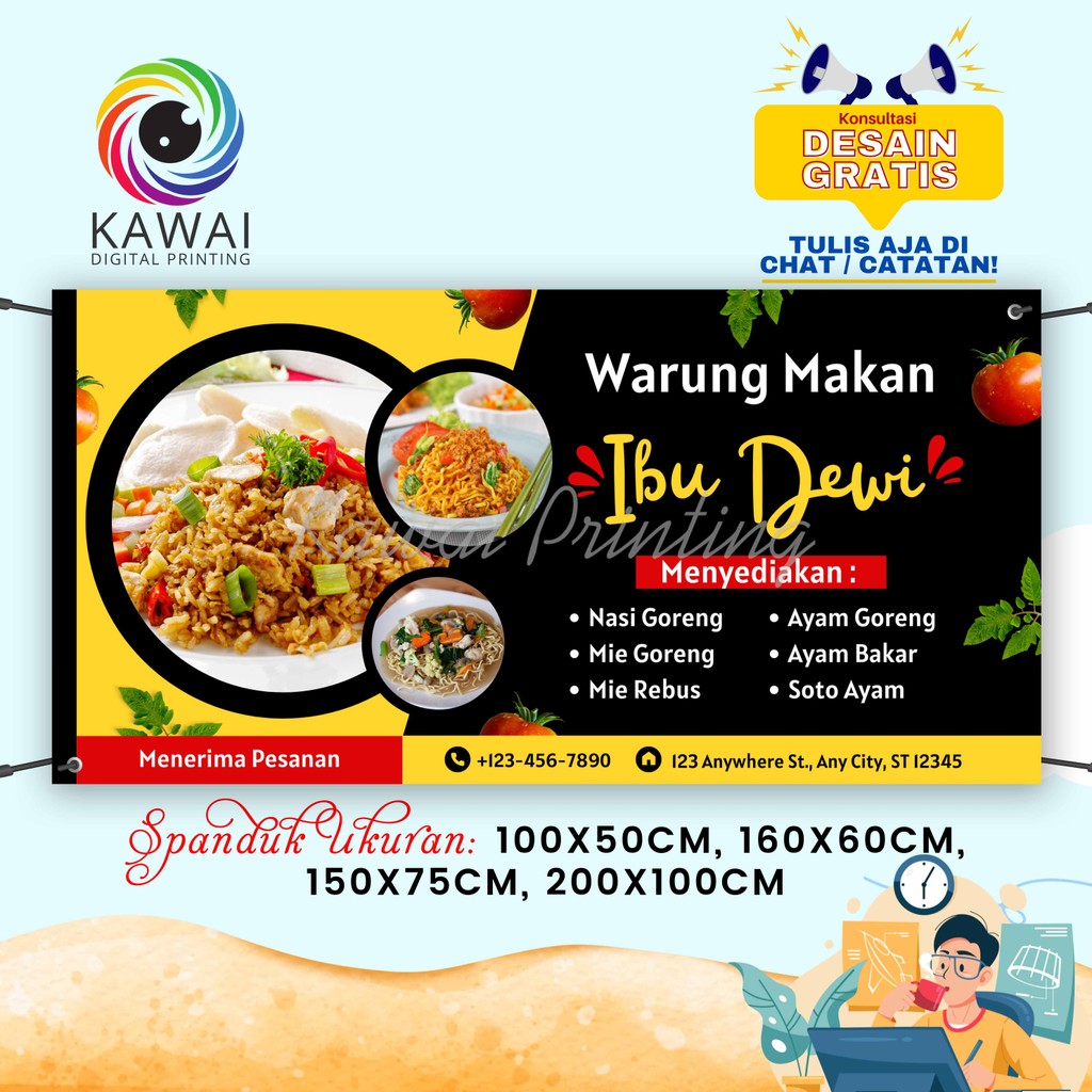 Jual SPANDUK / BANNER Warung Makan Hitam Kuning Free Desain | Shopee ...