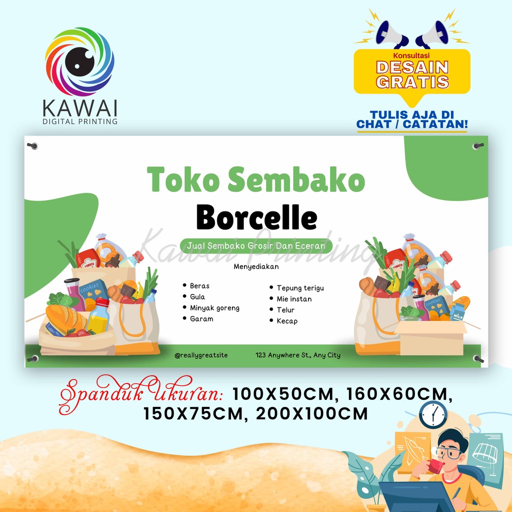 Jual SPANDUK / BANNER Toko Sembako Serba Ada HIjau Putih Free Desain ...