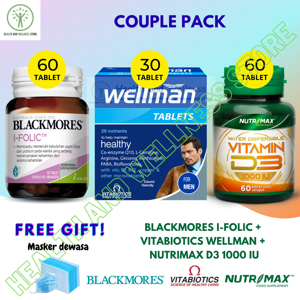 Jual PAKET BLACKMORES I FOLIC 60 TABLET NUTRIMAX D3 1000 IU 60 TABLET VITABIOTICS WELLMAN 30 ...