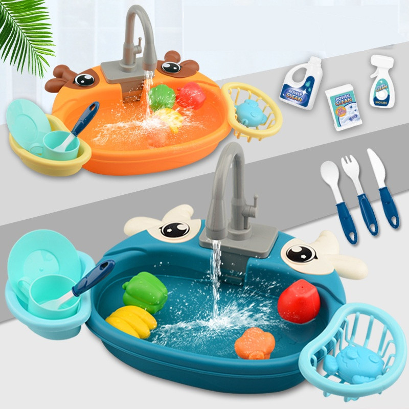Jual Pretend Play Dishwashing Table Automatic Water Circulation Kitchen ...