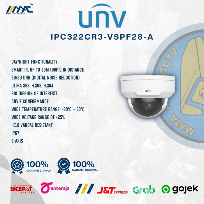 Jual IP CAM CCTV UNV UNIVIEW IPC322CR3-VSPF28-A Camera Indoor 2MP | Shopee Indonesia