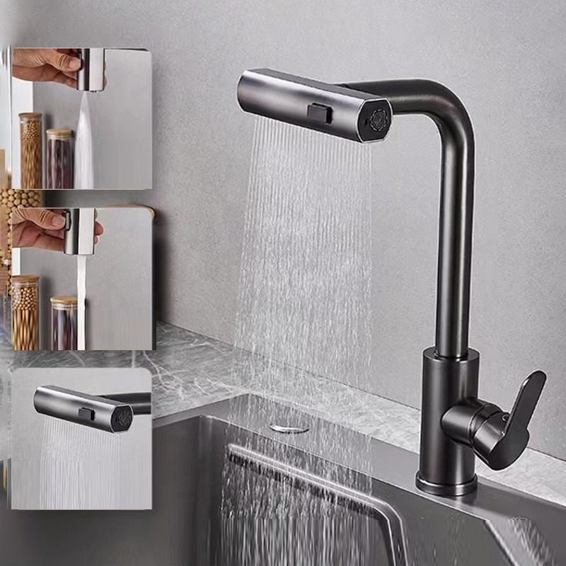 Jual Gray Kitchen Faucets Pull Out Rotation Waterfall Stream Sprayer ...