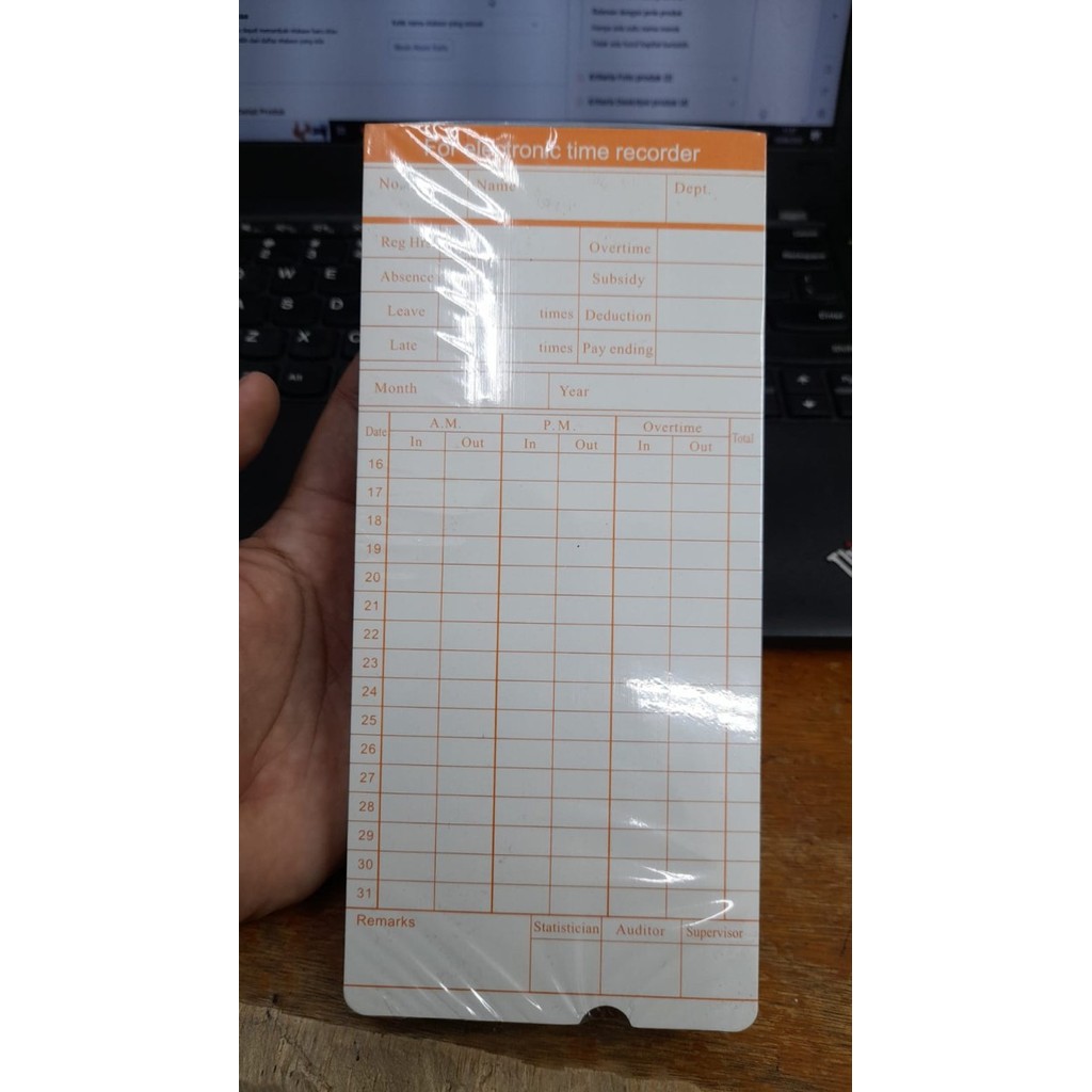 Jual Kartu Absen - Kartu Untuk Mesin Absen Ceklok Manual (Coak Bawah ...