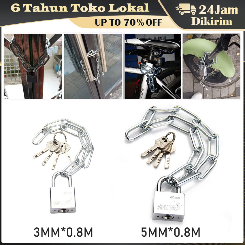 Jual 0.8M Chain Lock / Gembok Rantai / Gembok Kunci Rumah Pagar Sepeda ...