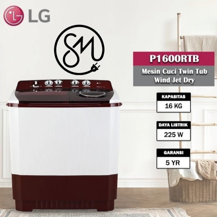Jual Mesin cuci LG 16 kg P1600RTB Twin tube 2 tabung Wind Jet Dry | Shopee Indonesia