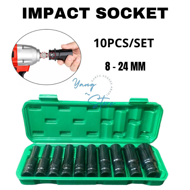 Jual YGS-J411-Impact Socket Set 10Pcs 1/2 Inch 8-24MM Extension Impact ...