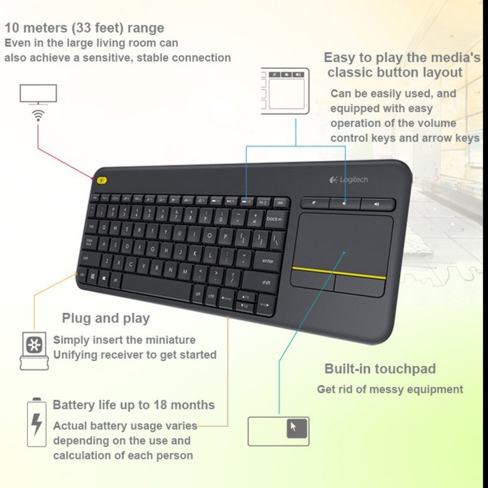 Jual Logi Wireless Touch Keyboard K400 Plus Touchpad Tablet Android PC ...