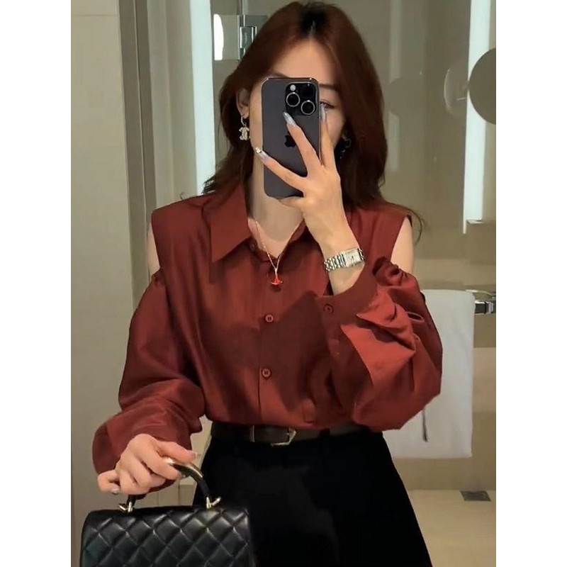Jual Kemeja kerah polo / kemeja lengan panjang off-shoulder / 2024 ...
