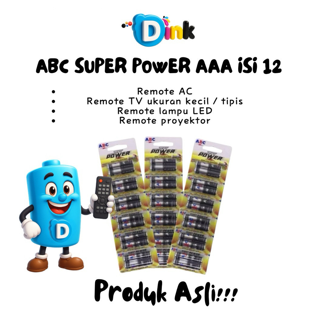 Jual Baterai ABC AAA/A3 Super Power 1 lembar renceng Isi 12 pcs batre baterei batrai remote ...