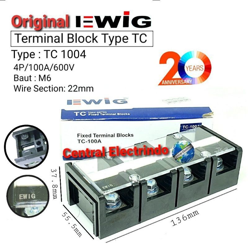 Jual Terminal Block Blok 100A 4P (TC 1004) EWIG. | Shopee Indonesia
