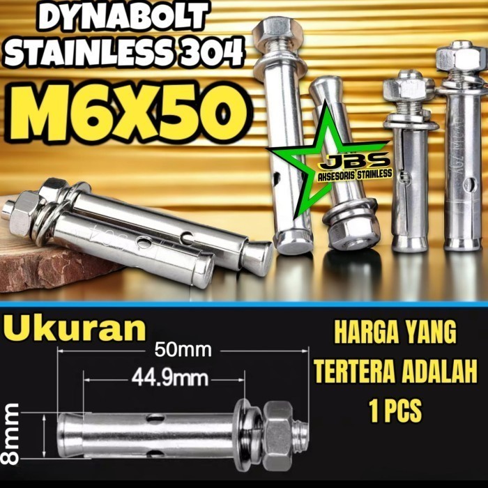 Jual DYNABOLT SS 304 M6×50 - DINABOLT - ANCHOR BOLT STAINLESS | Shopee ...