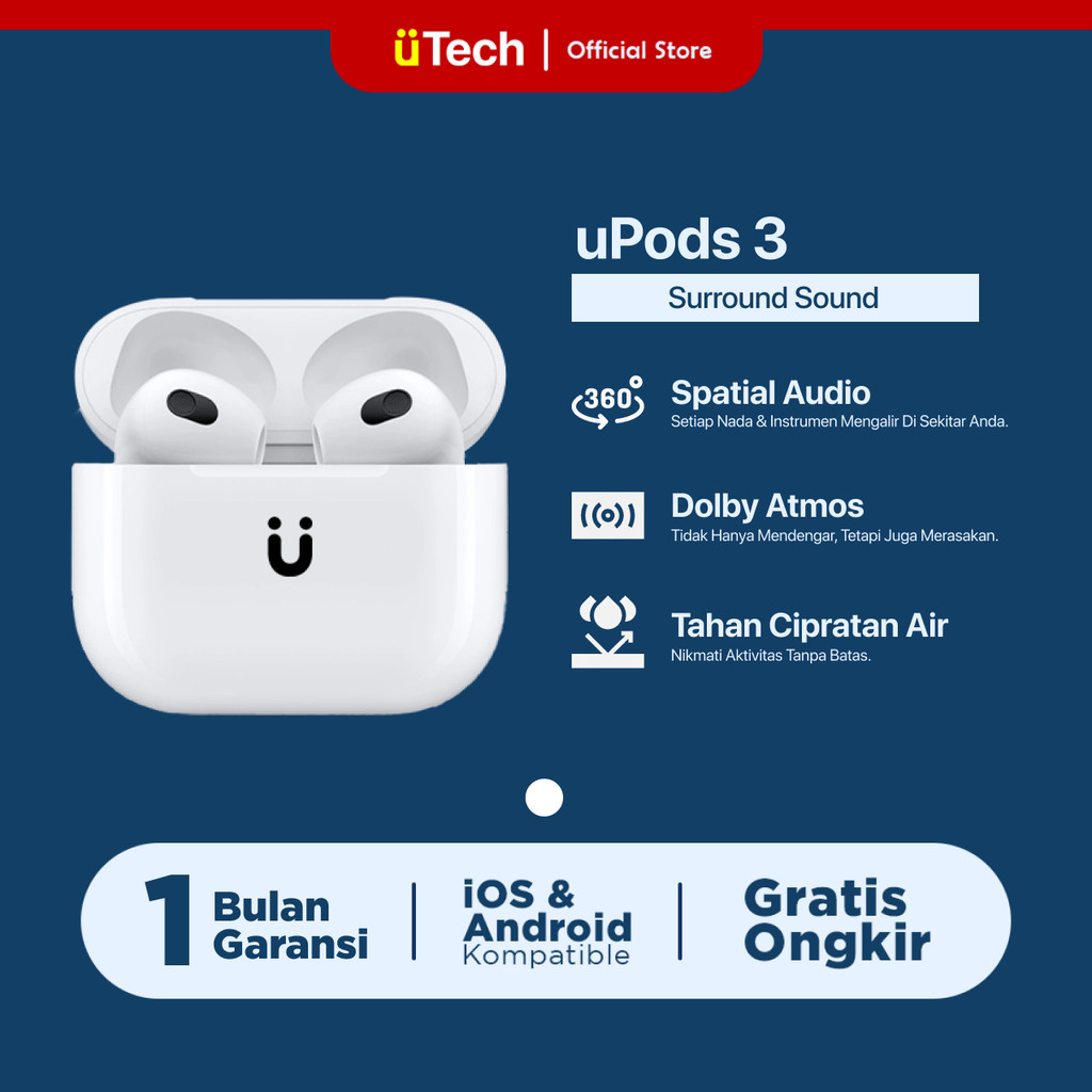 Jual [BEST SELLER] Utech TWS Pods Gen3 2025 Earphone Bluetooth Headset + Free Premium Silicone ...