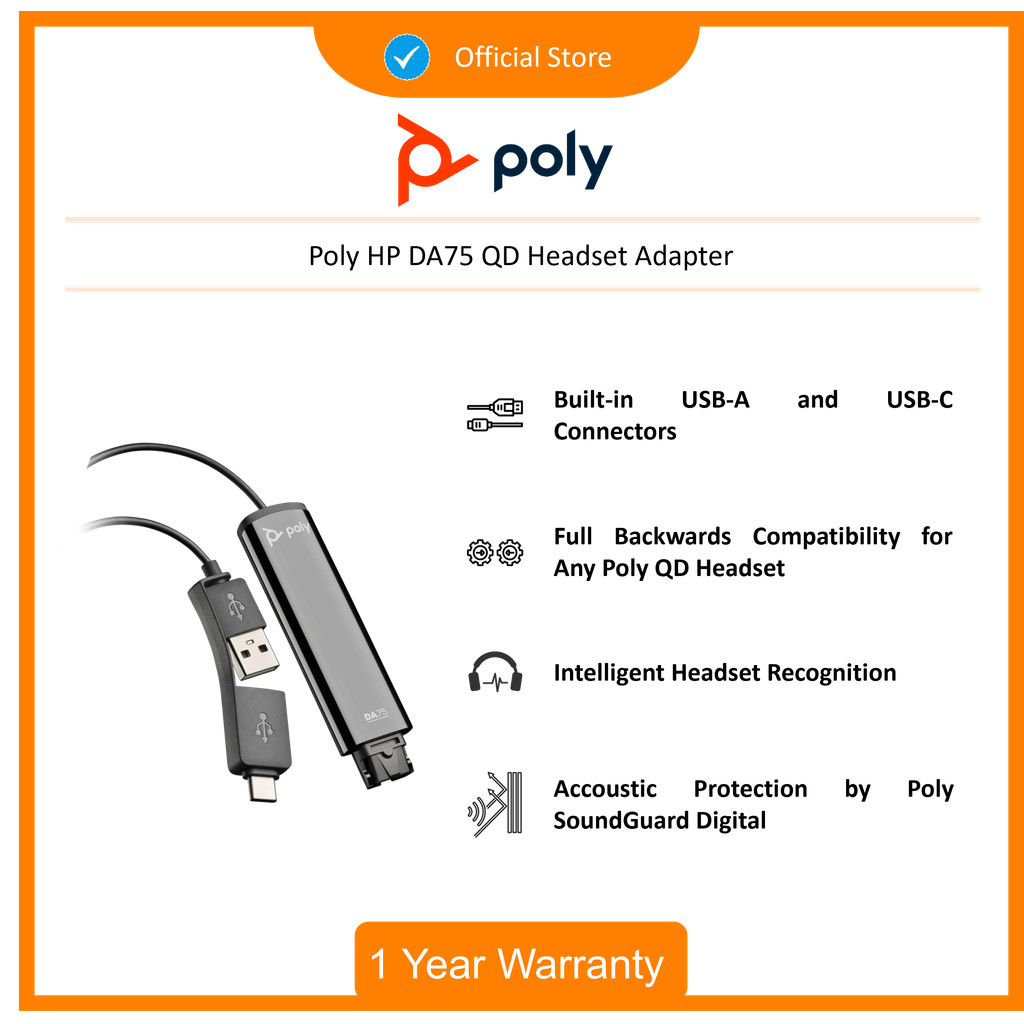 Jual Poly HP DA75 QD Headset Adapter (218266-01) | Shopee Indonesia