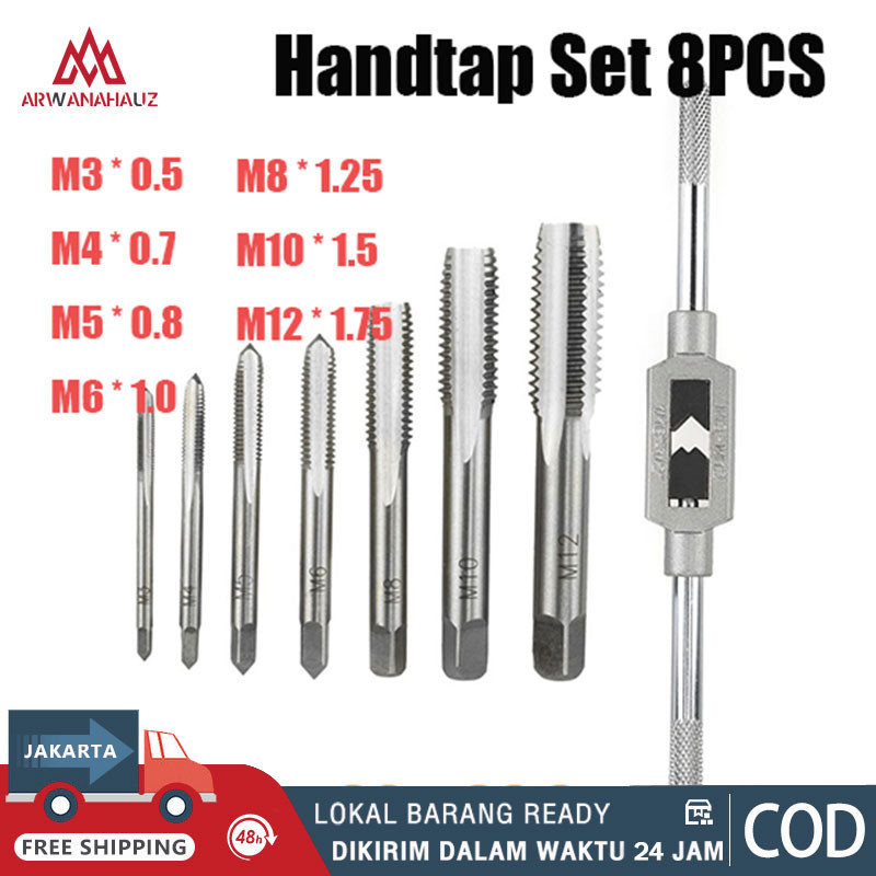 Jual 【lzin】Tools Mata Tap Set 8pcs Lengkap Hand Tap Alat Membuat Drat Dalam M3-M12 - Handtap M3 ...