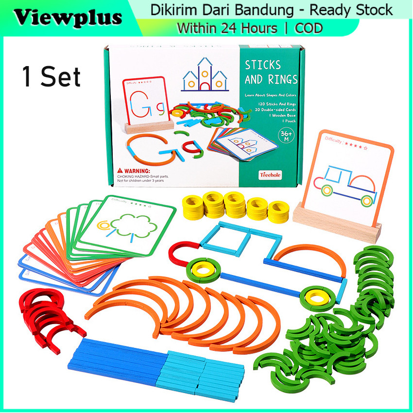 Jual Mainan edukasi anak puzzle Kayu menyusun pola bentuk Kreatif Stik ...