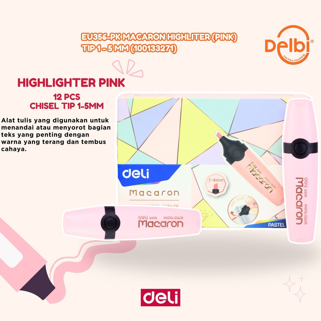 Jual Deli U356 Macaron Highlighter Pastel Color - Coral Pink [1 Pc ...